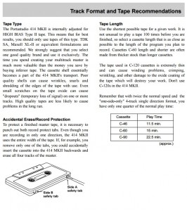 Cassette Tape Track Formats and Recommended Tapes for Tascam ...