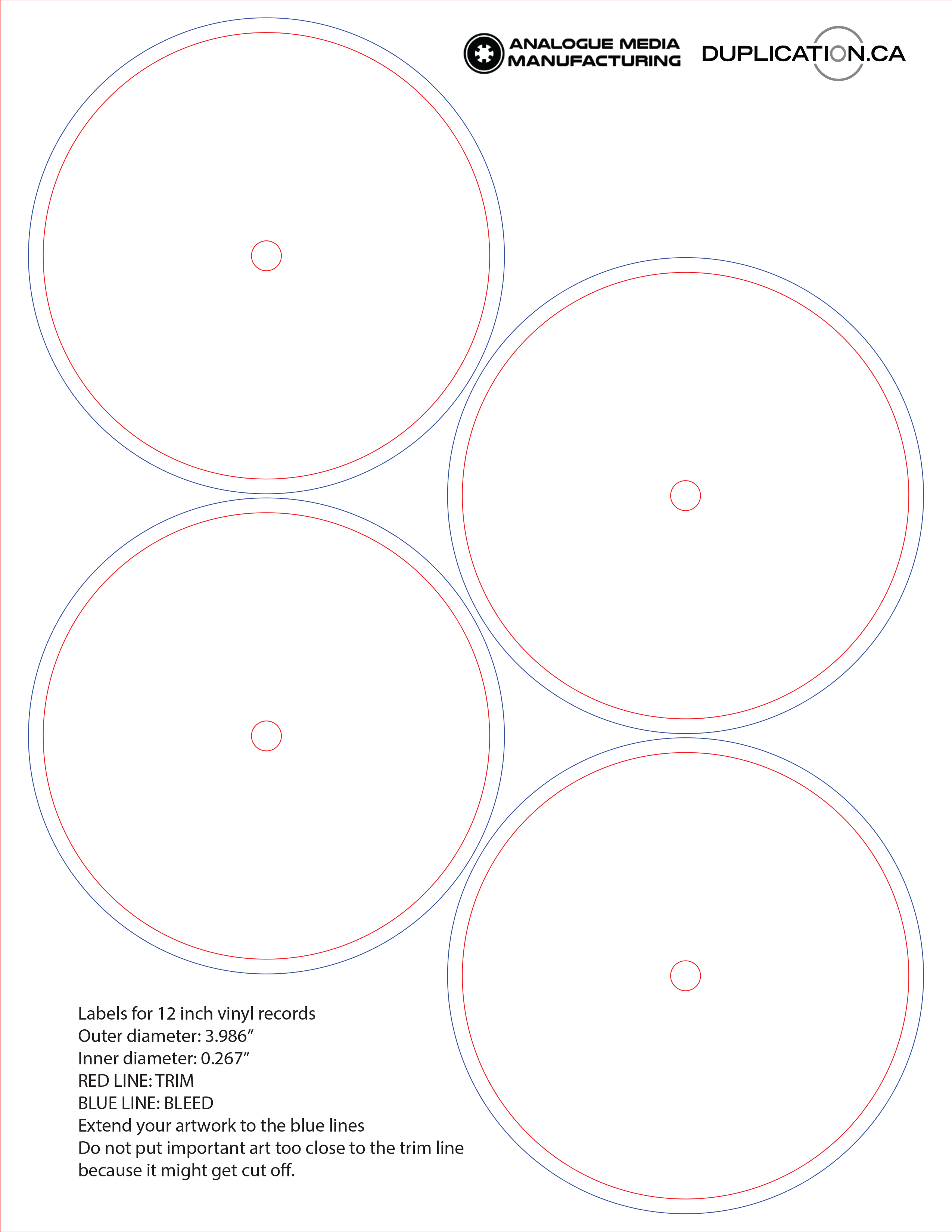 Printed Adhesive Labels for 12" Vinyl Records, 4 per Sheet - Printed ...