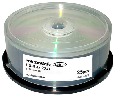 Falcon 25GB 4X Blu-ray BD-R Disc with Shiny Silver Hub Printable ...